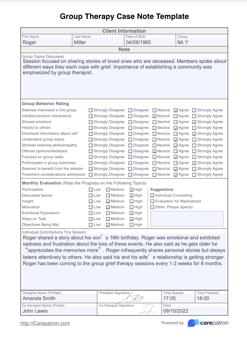 Group Therapy Case Notes Template Example Free PDF Download